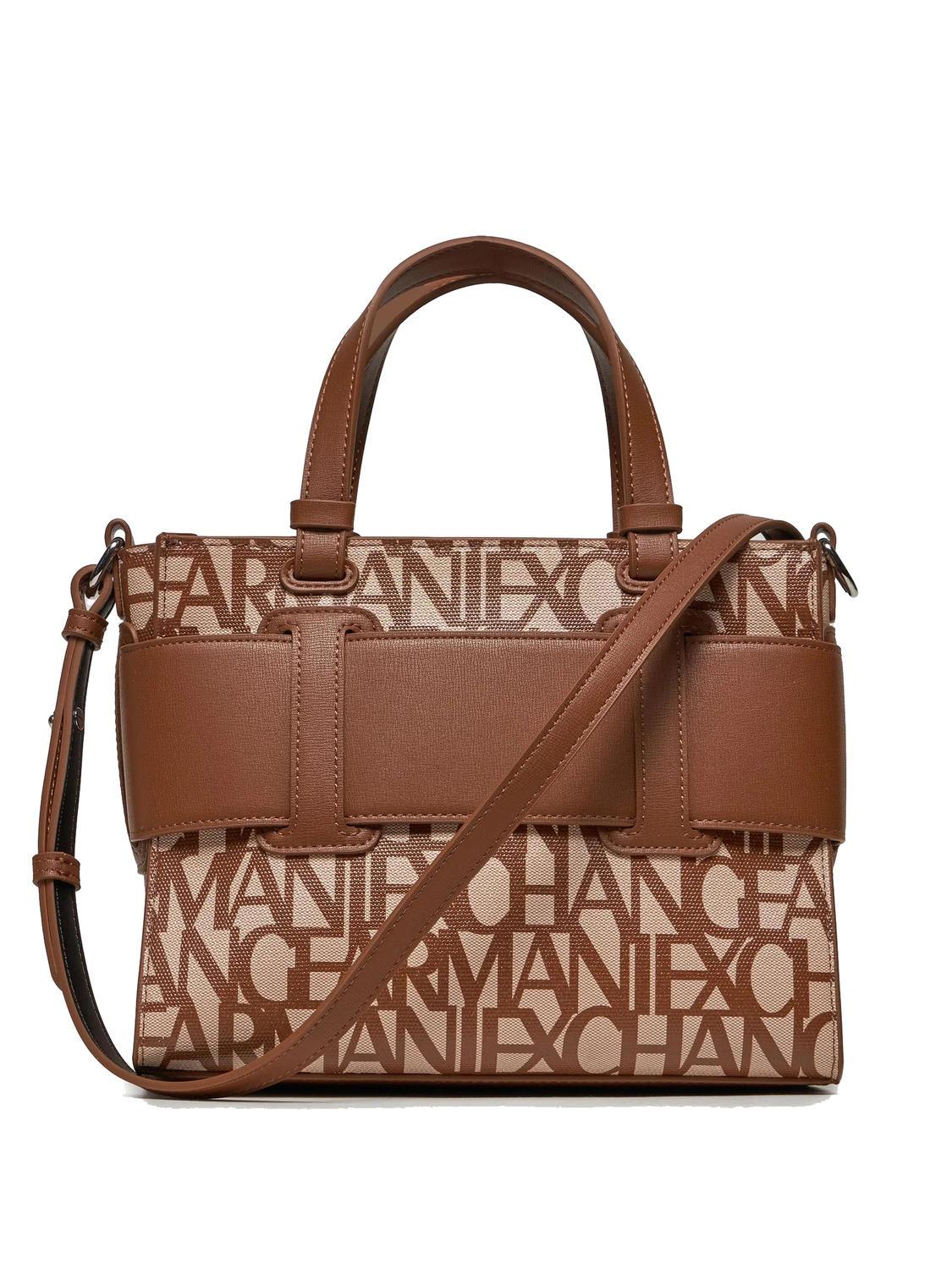 Armani Exchange Logo All Over Small Bag With Shoulder Strap Off White Leather Buy At Outlet Prices