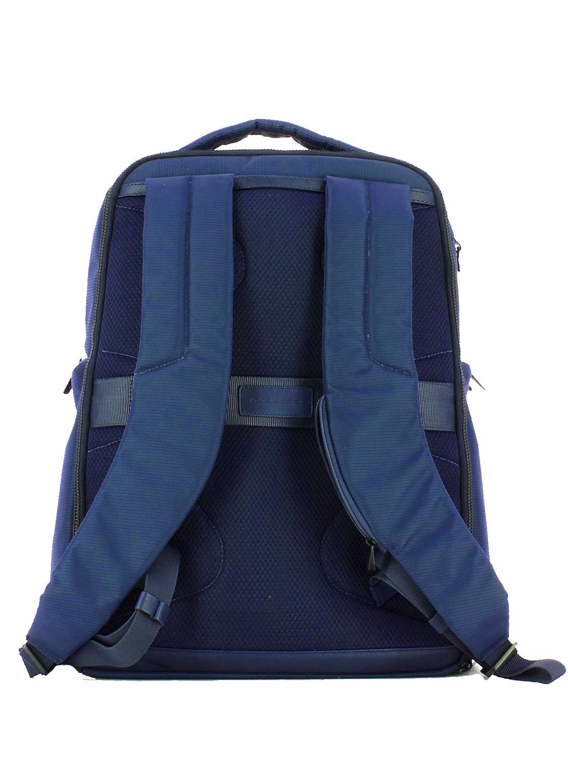 Piquadro Woody Backpack In Leather And Fabric For 15.6" Pc Blue - Buy At Outlet Prices!